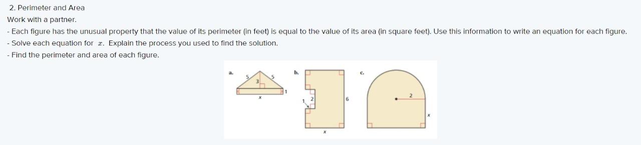 Solved 2. Perimeter and Area Work with a partner. - Each | Chegg.com