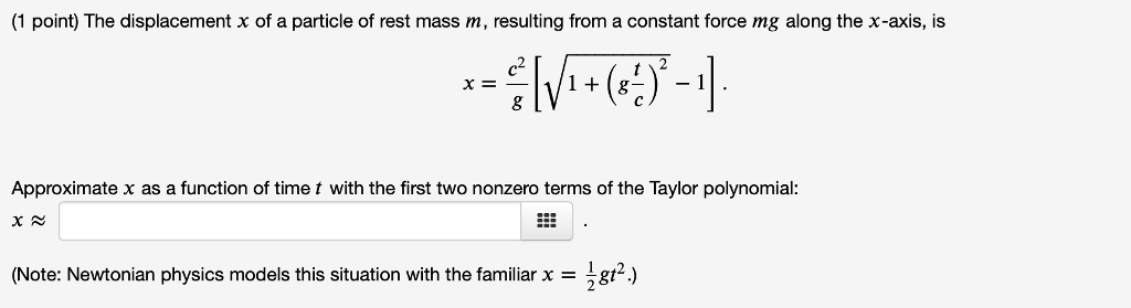 Solved (1 point) The displacement x of a particle of rest | Chegg.com
