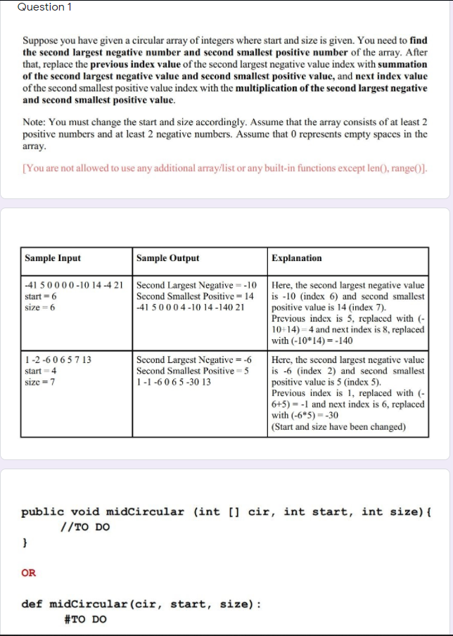 Solved Question 1 Suppose you have given a circular array of | Chegg.com