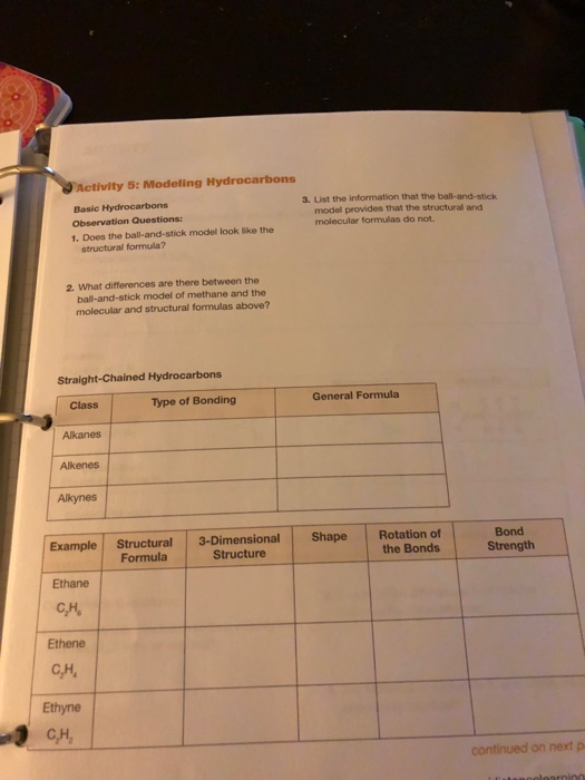 Solved Activity 5: Modeling Hydrocarbons 3. List the | Chegg.com