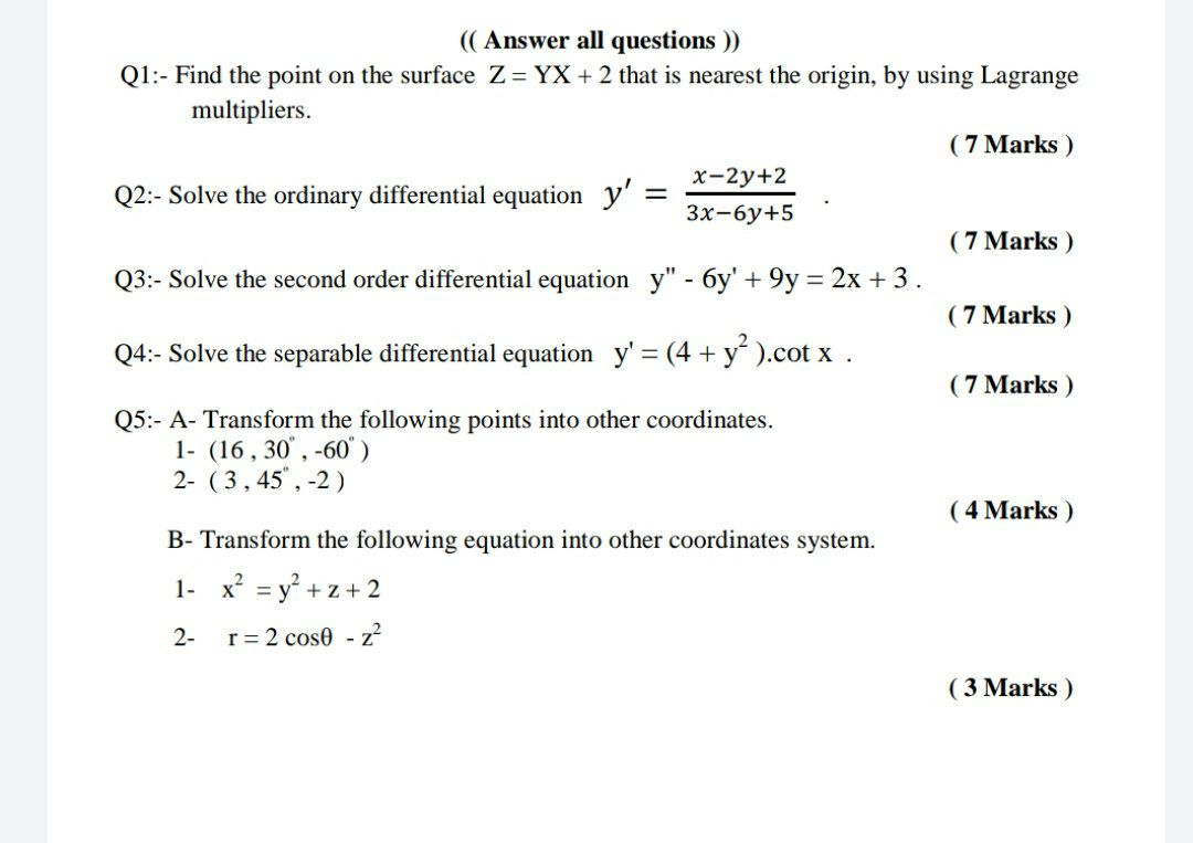 Solved (( Answer all questions )) Q1:- Find the point on the | Chegg.com