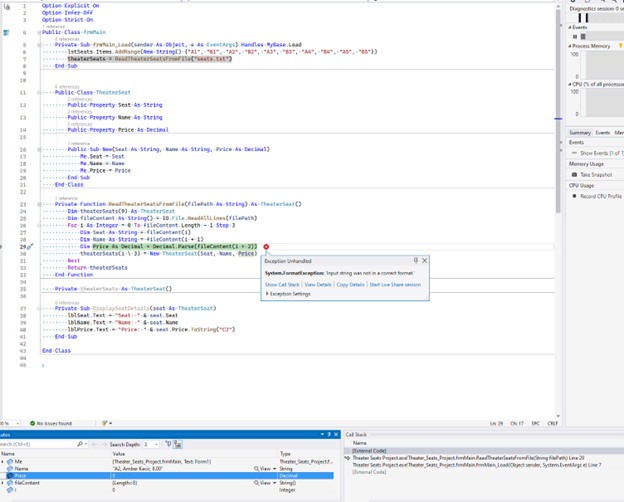 Solved Using Visual Basic for the code - Theater Seats | Chegg.com