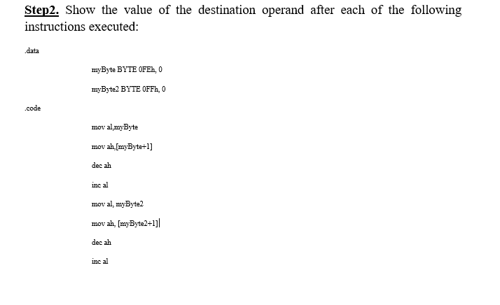 Solved Step2. Show the value of the destination operand | Chegg.com