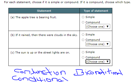 Solved For each statement, choose if it is simple or | Chegg.com