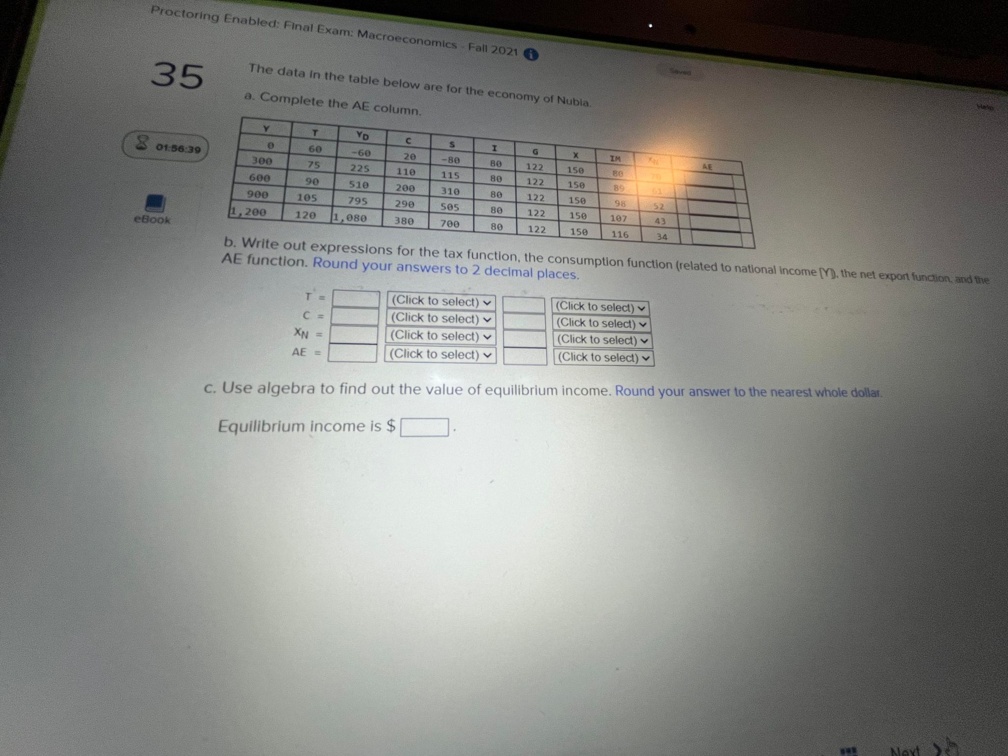 Solved Proctoring Enabled: Final Exam: Macroeconomics Fall | Chegg.com