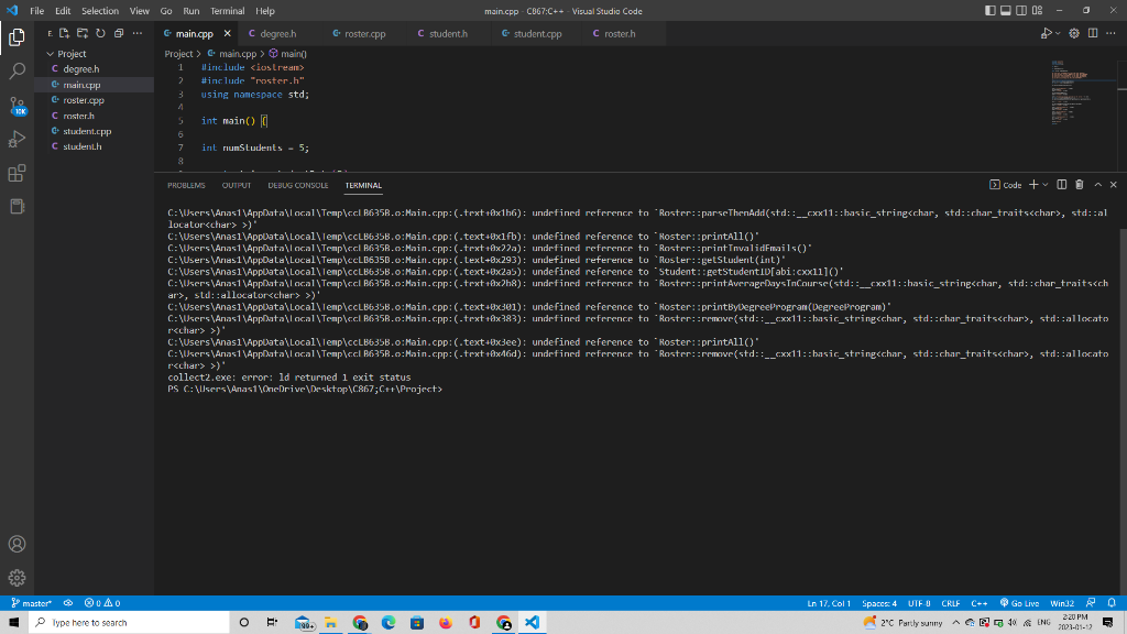 Solved I am getting complier errors from the code I posted a | Chegg.com