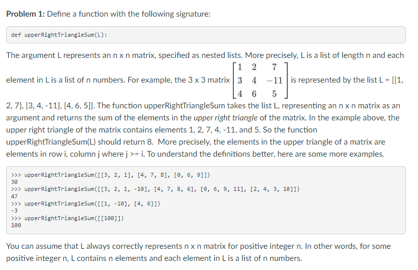 Solved Problem 1: Define a function with the following | Chegg.com