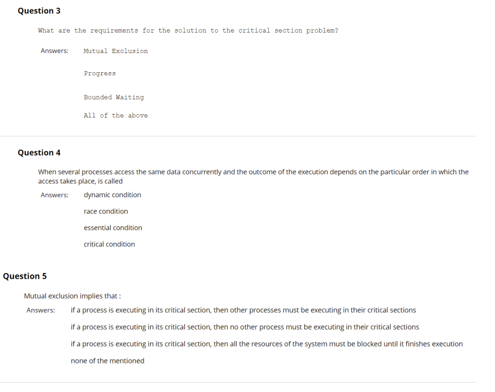 Solved One of the solutions to the critical section problem | Chegg.com