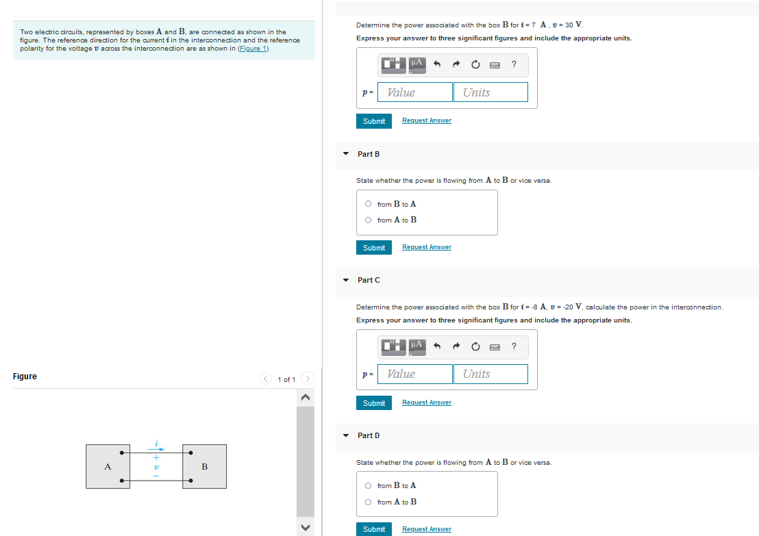 Solved Two electric circuits, represented by boxes A and B. | Chegg.com