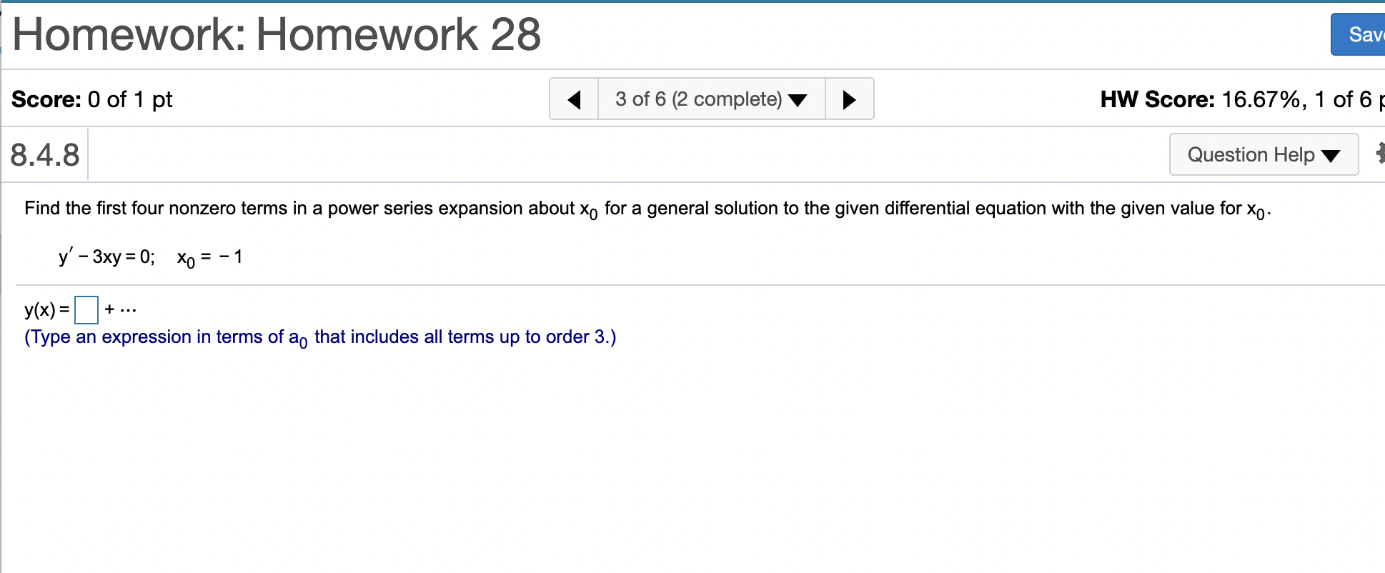 Solved Homework Homework 28 Save Score 0 Of 1 Pt 3 Of 6 2