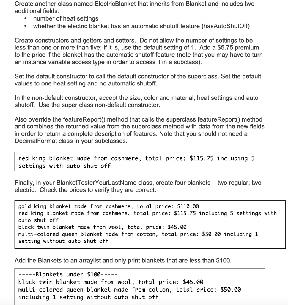 Create an Eclipse project called BlanketSales | Chegg.com