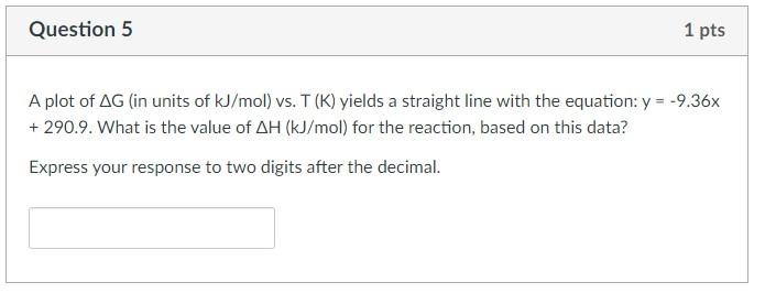 Solved A plot of ΔG (in units of kJ/mol ) vs. T( K) yields a | Chegg.com