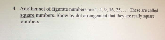 Solved 4. Another set of figurate numbers are 1, 4, 9, | Chegg.com