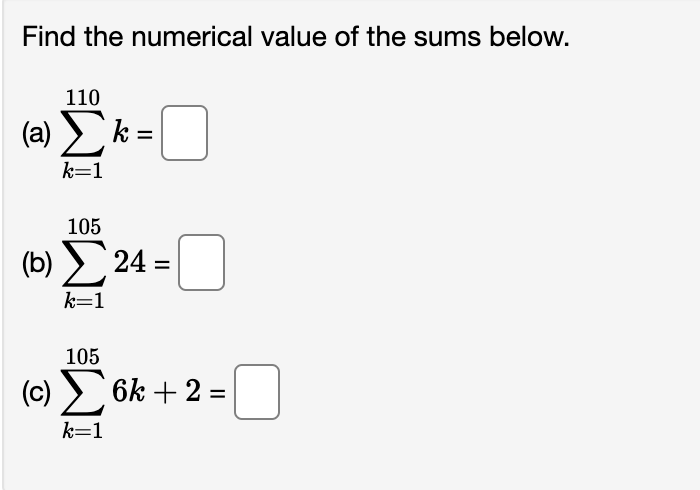 Solved Find the numerical value of the sums below. (a) | Chegg.com