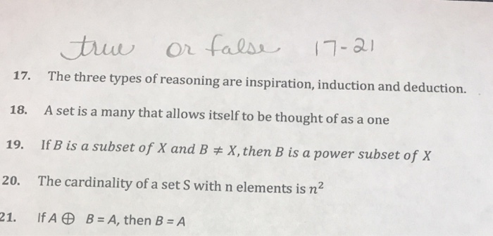 The three types of reasoning are inspiration, | Chegg.com