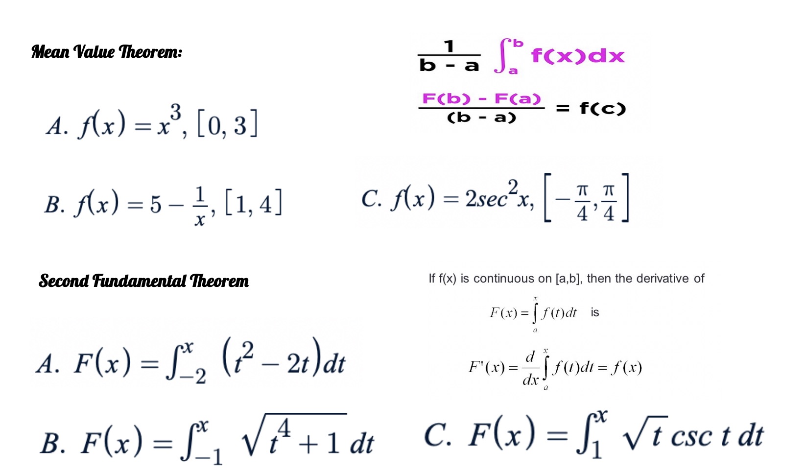 Solved Mean Value Theorem: A. f(x)=x3,[0,3] | Chegg.com