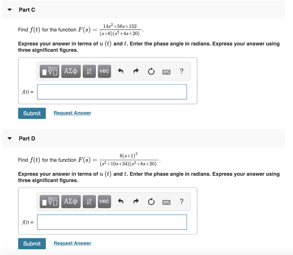 Solved Part 1482 +56s+152 Find f(t) for the function F(s) | Chegg.com
