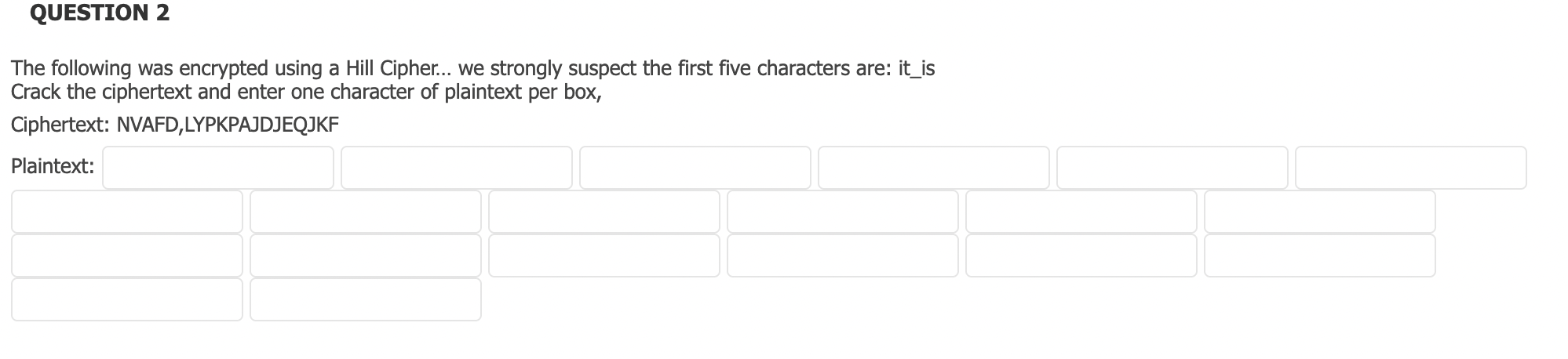 Solved QUESTION 2 The following was encrypted using a Hill | Chegg.com