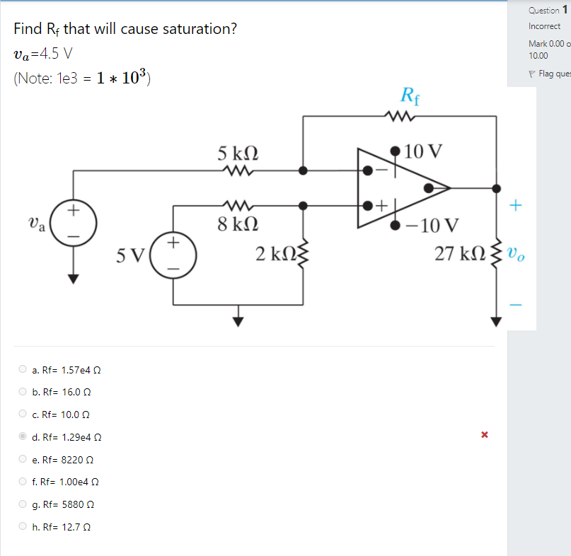 Solved Question 1 Incorrect Find Rf that will cause | Chegg.com