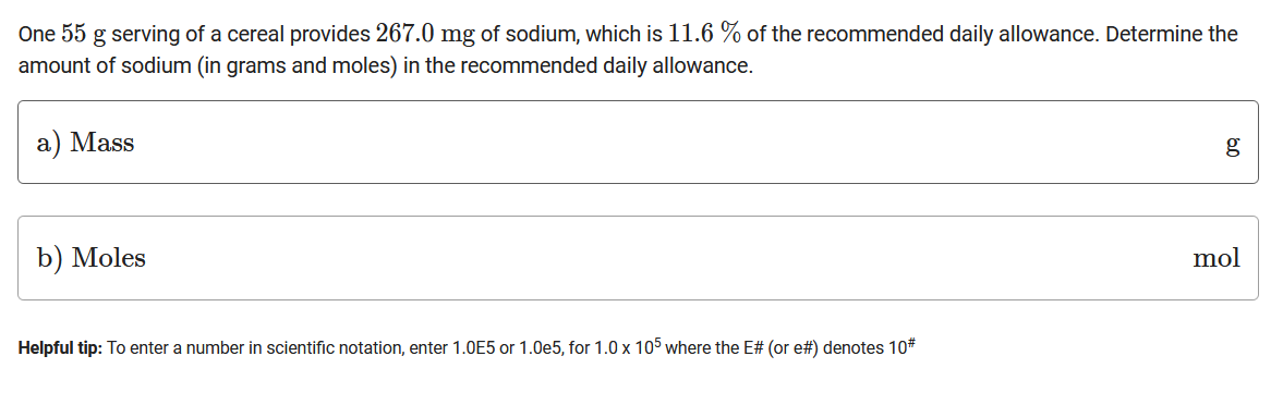 Solved One 55 g serving of a cereal provides 267.0 mg of | Chegg.com