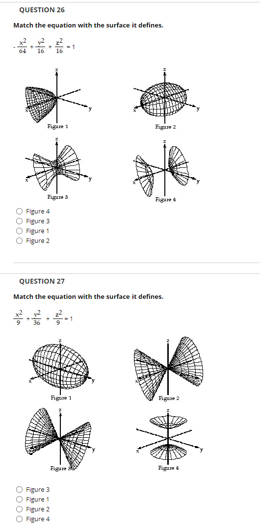 Solved Match the equation with the surface it defines. | Chegg.com