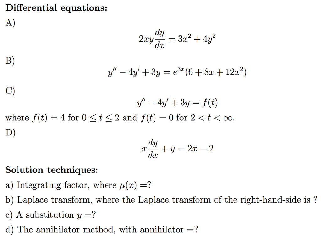 Solved Listed in letters A-D are four differential | Chegg.com