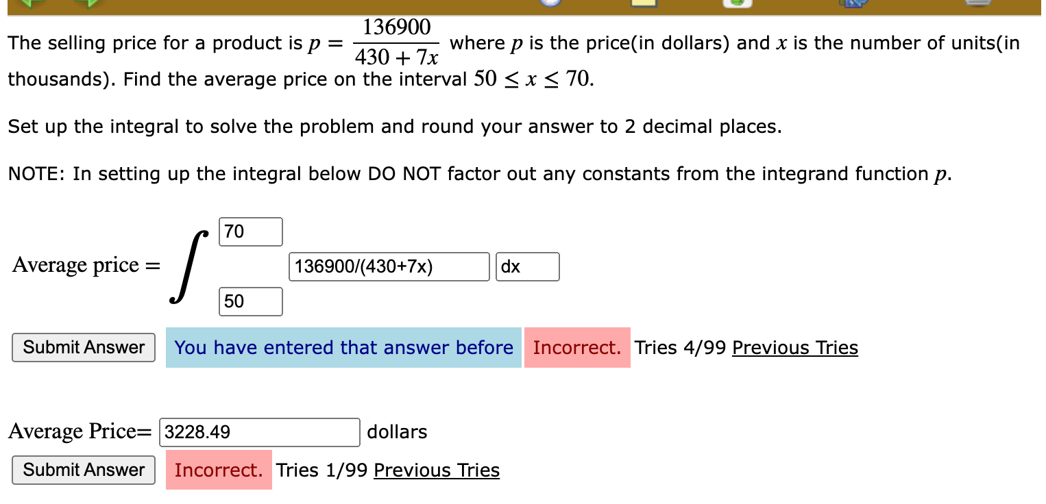 Solved The selling price for a product is p=430+7x136900 | Chegg.com