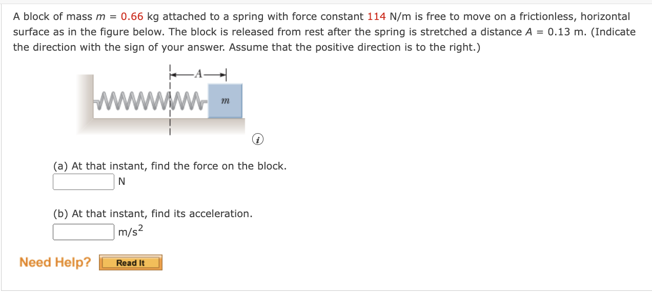 Solved A block of mass m=0.66 kg attached to a spring with | Chegg.com