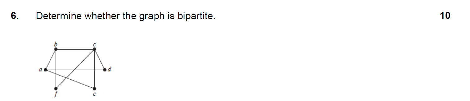 Solved 6. Determine whether the graph is bipartite. 10 6 A | Chegg.com