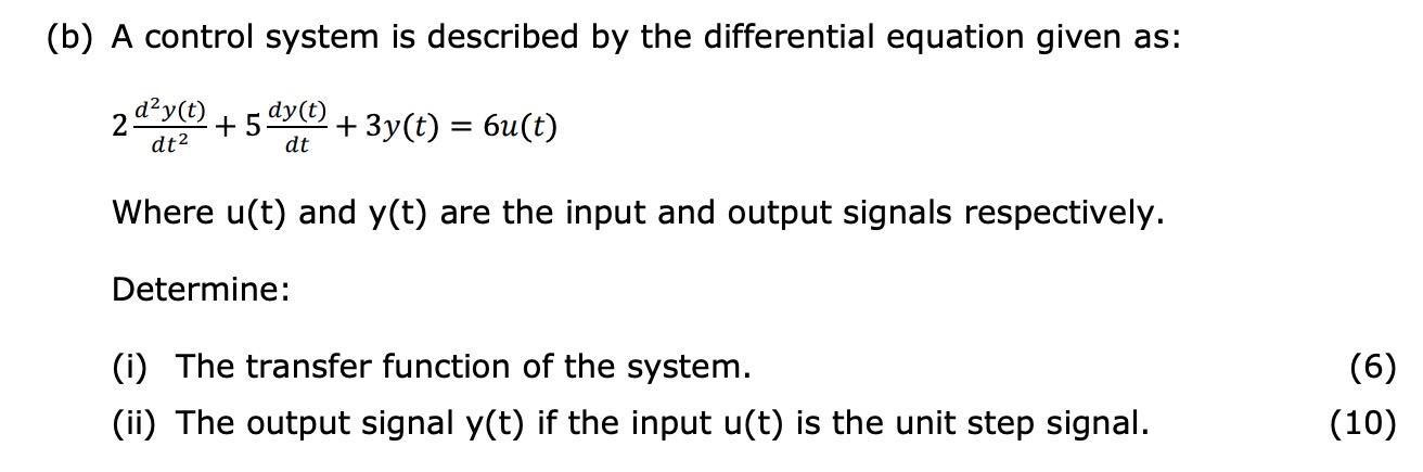 Solved (b) A control system is described by the differential | Chegg.com