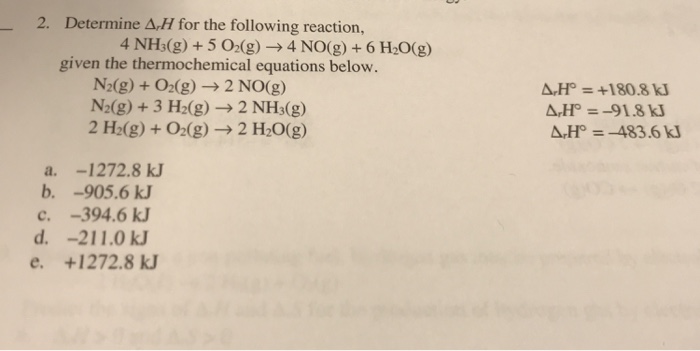 Solved 2, Determine ?.? for the following reaction, 4 NH3(g) | Chegg.com