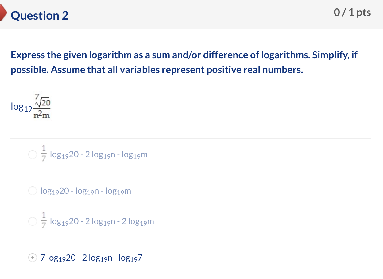 Solved Express the given logarithm as a sum and or | Chegg.com
