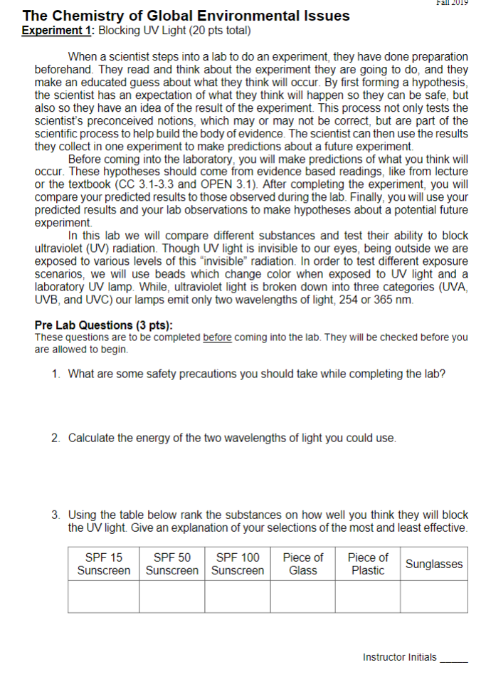 Solved Fall 2019 The Chemistry of Global Environmental | Chegg.com