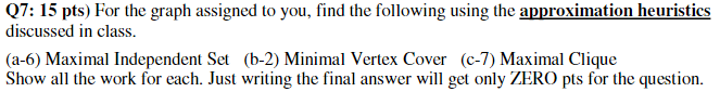 Solved Q7: 15 pts) For the graph assigned to you, find the | Chegg.com