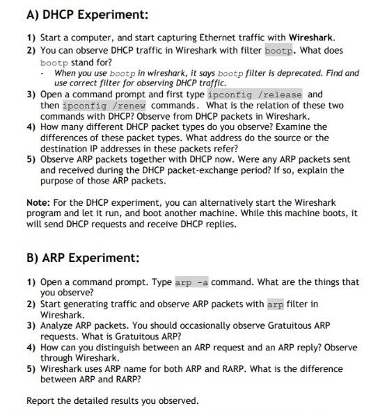 Solved A) DHCP Experiment: 1) Start a computer, and start | Chegg.com