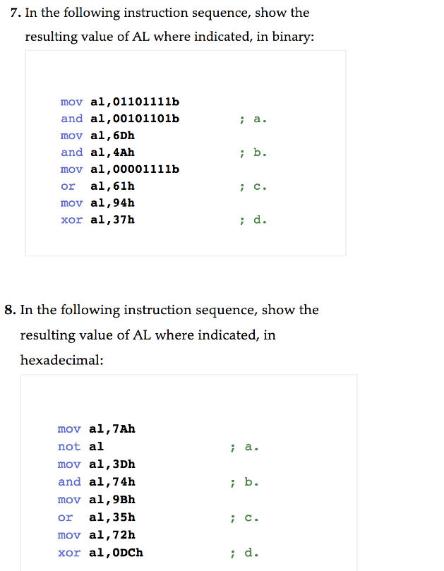 Solved 7. In the following instruction sequence, show the | Chegg.com