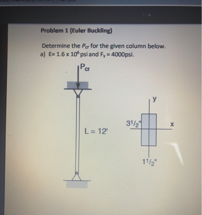 Solved Problem 1 (Euler Buckling) Determine the Por for the | Chegg.com