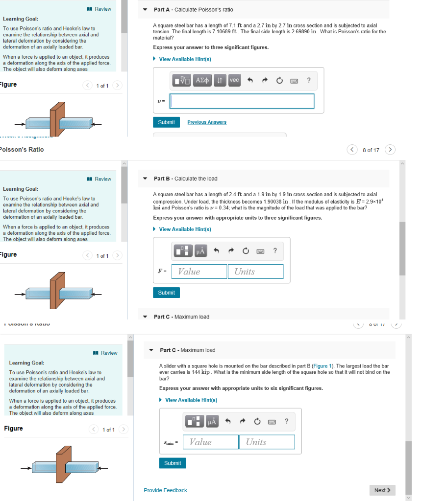 Solved Review Part A Calculate Poisson's ratio Learning | Chegg.com