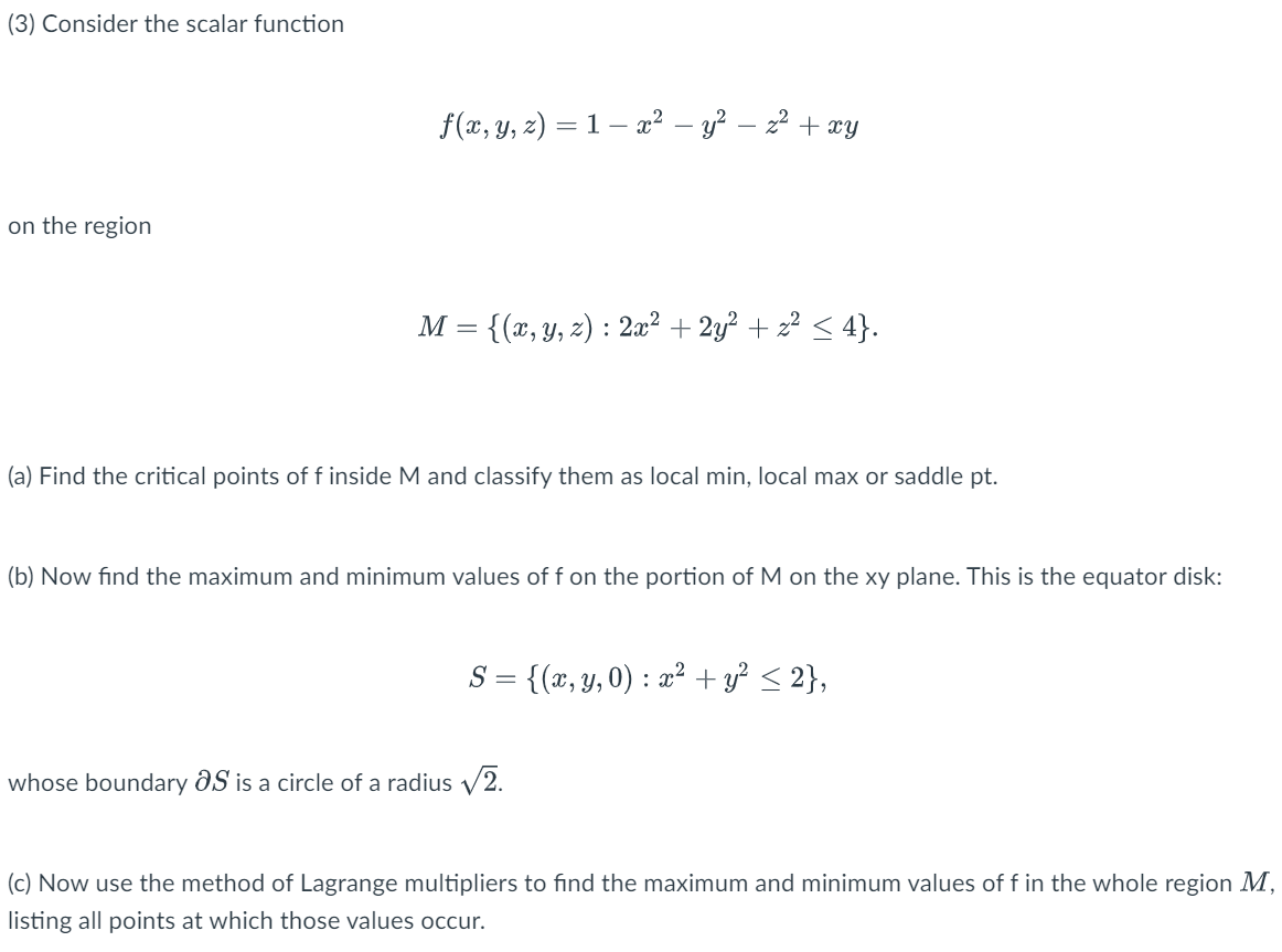 Solved (3) Consider the scalar function | Chegg.com
