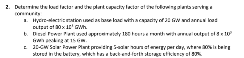 Solved 2. Determine the load factor and the plant capacity | Chegg.com