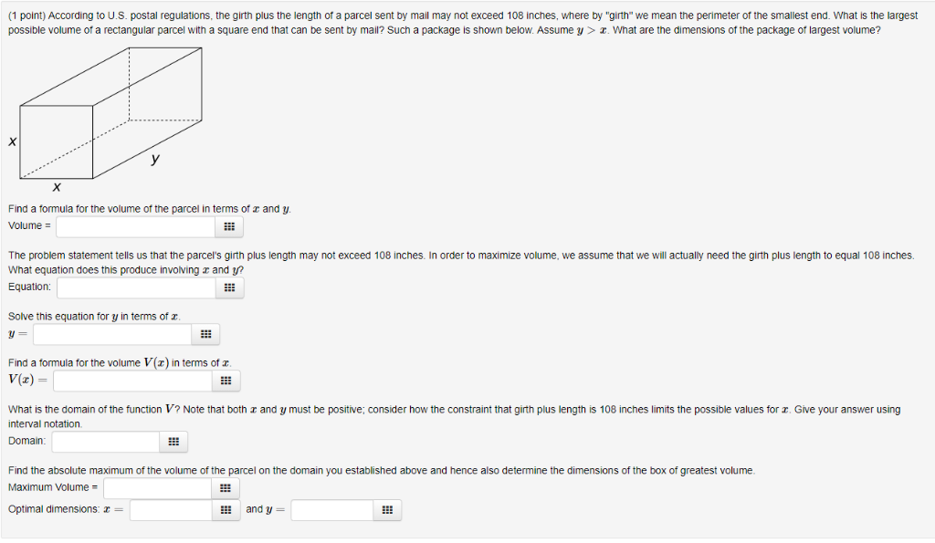 Solved (1 point) According to U.S. postal regulations, the | Chegg.com