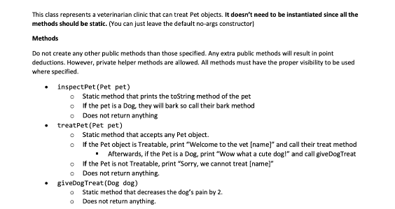 Solved Solution Description You will create one abstract Pet | Chegg.com