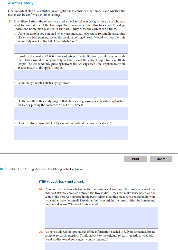 Another study One important step in a statistical | Chegg.com