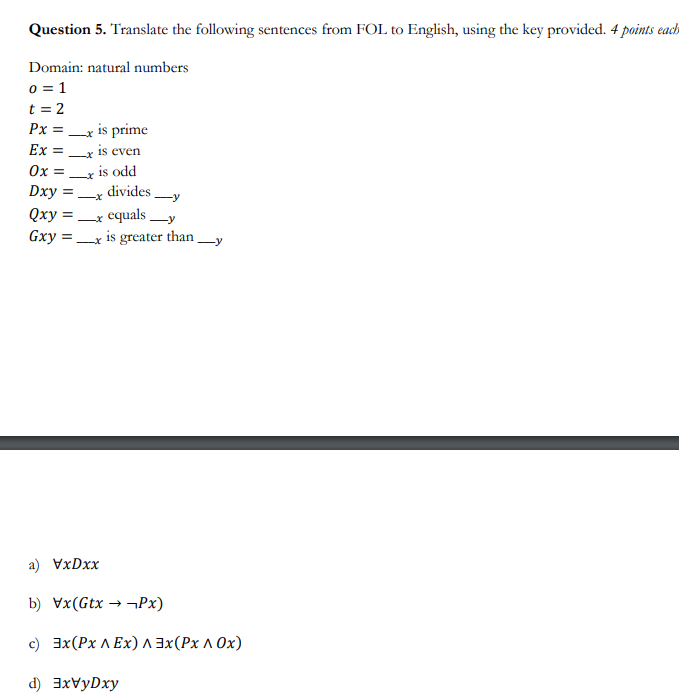 Solved Question 5. Translate the following sentences from | Chegg.com