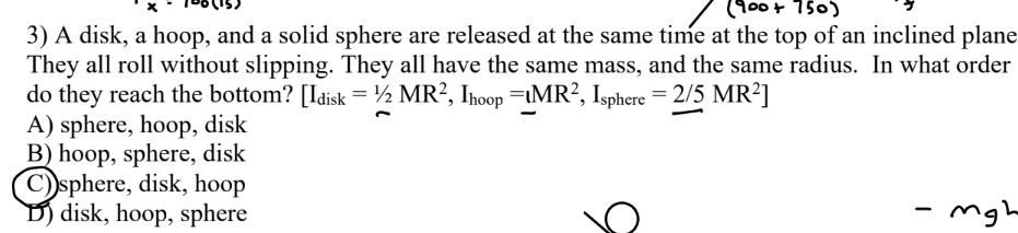 Solved A disk, a hoop, and a solid sphere are released at | Chegg.com