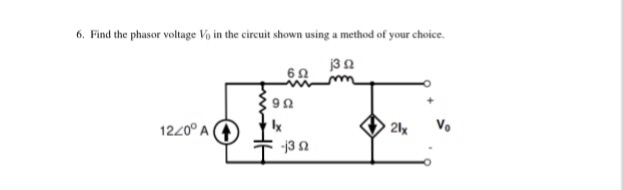 Solved Find the phasor voltage V_0 in the circuit shown | Chegg.com