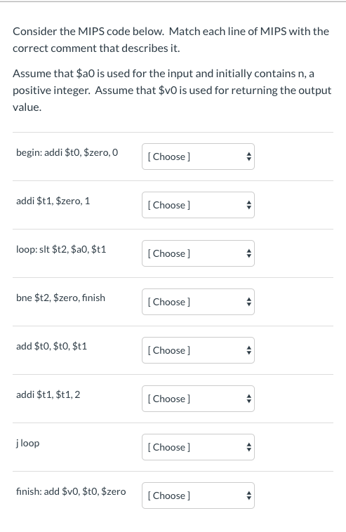 Solved Consider the MIPS code below. Match each line of MIPS | Chegg.com