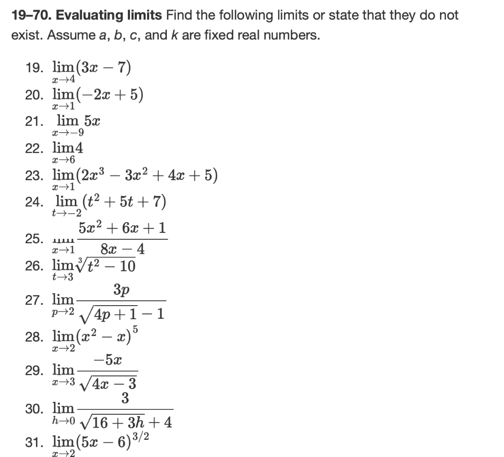 Solved 19–70. Evaluating limits Find the following limits or | Chegg.com