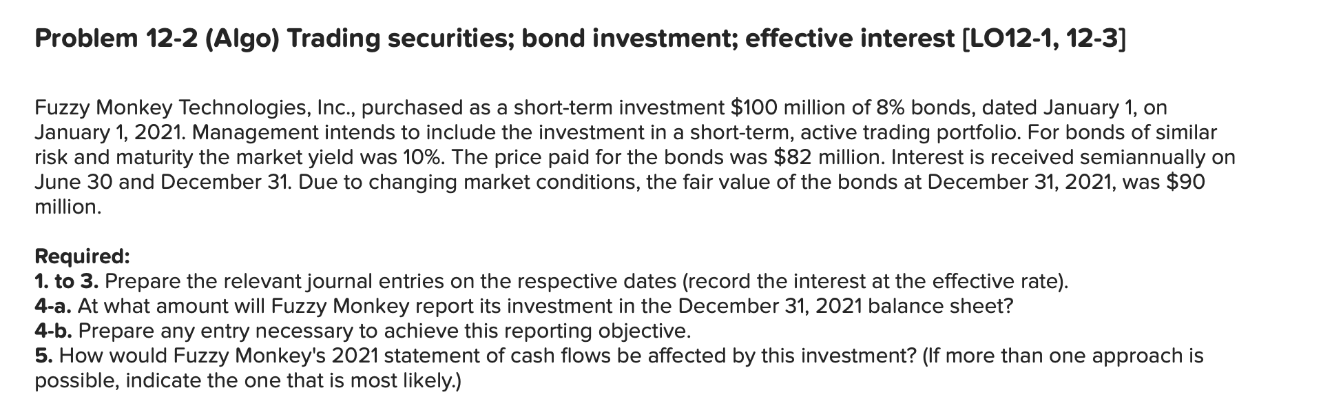 Solved Problem 12-2 (Algo) Trading securities; bond | Chegg.com