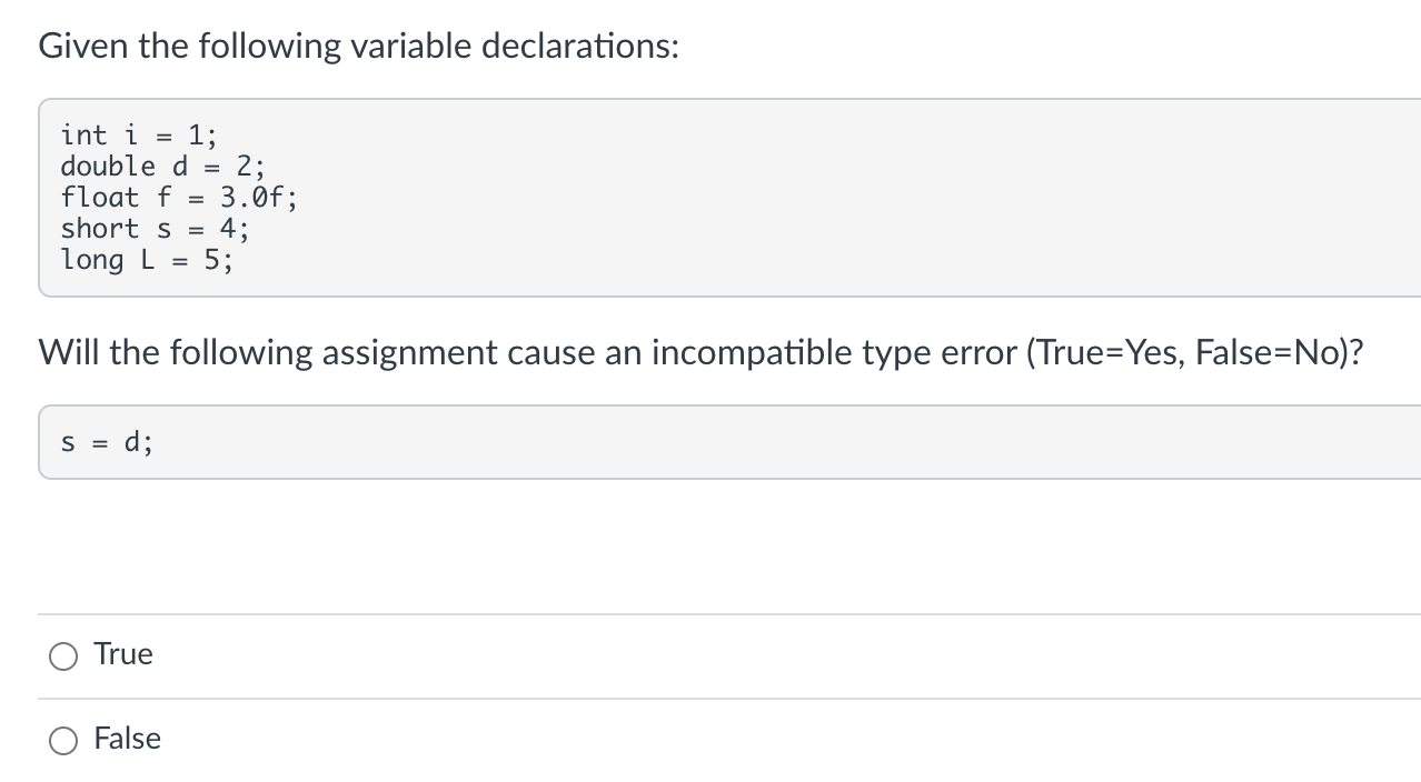 Solved Given The Following Variable Declarations Int I